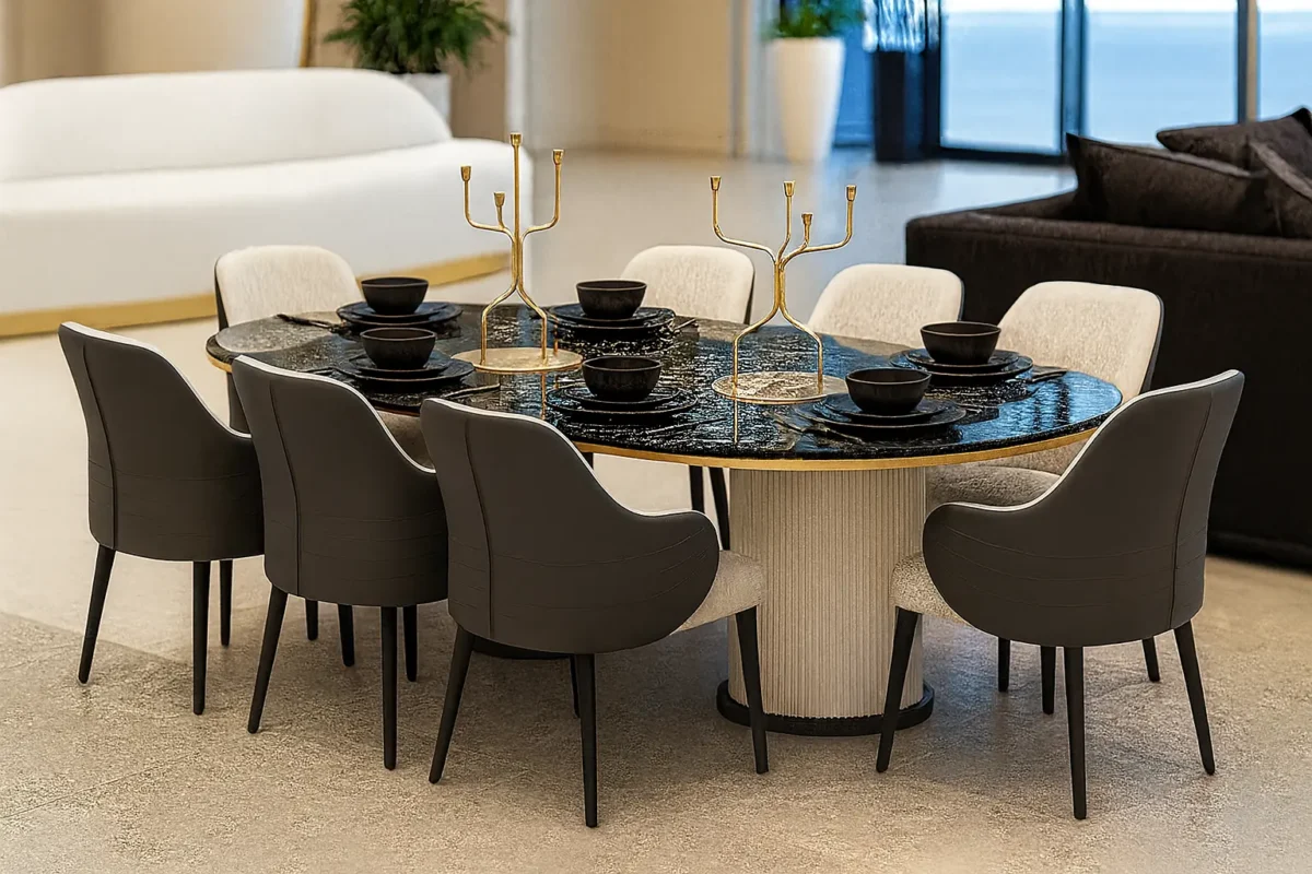PAAM WOOD Hector Marble Top Dining Table Set, 8 Seater, 84 x 36 x 30 ...
